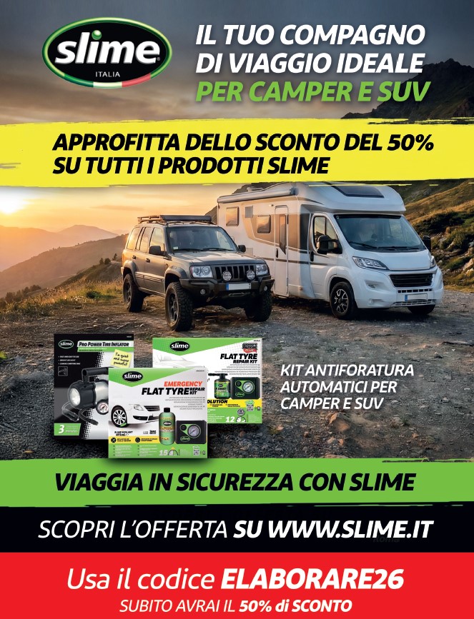 Sconto 50% per i Kit antiforatura e riparazione gomme x camper e SUV Slime